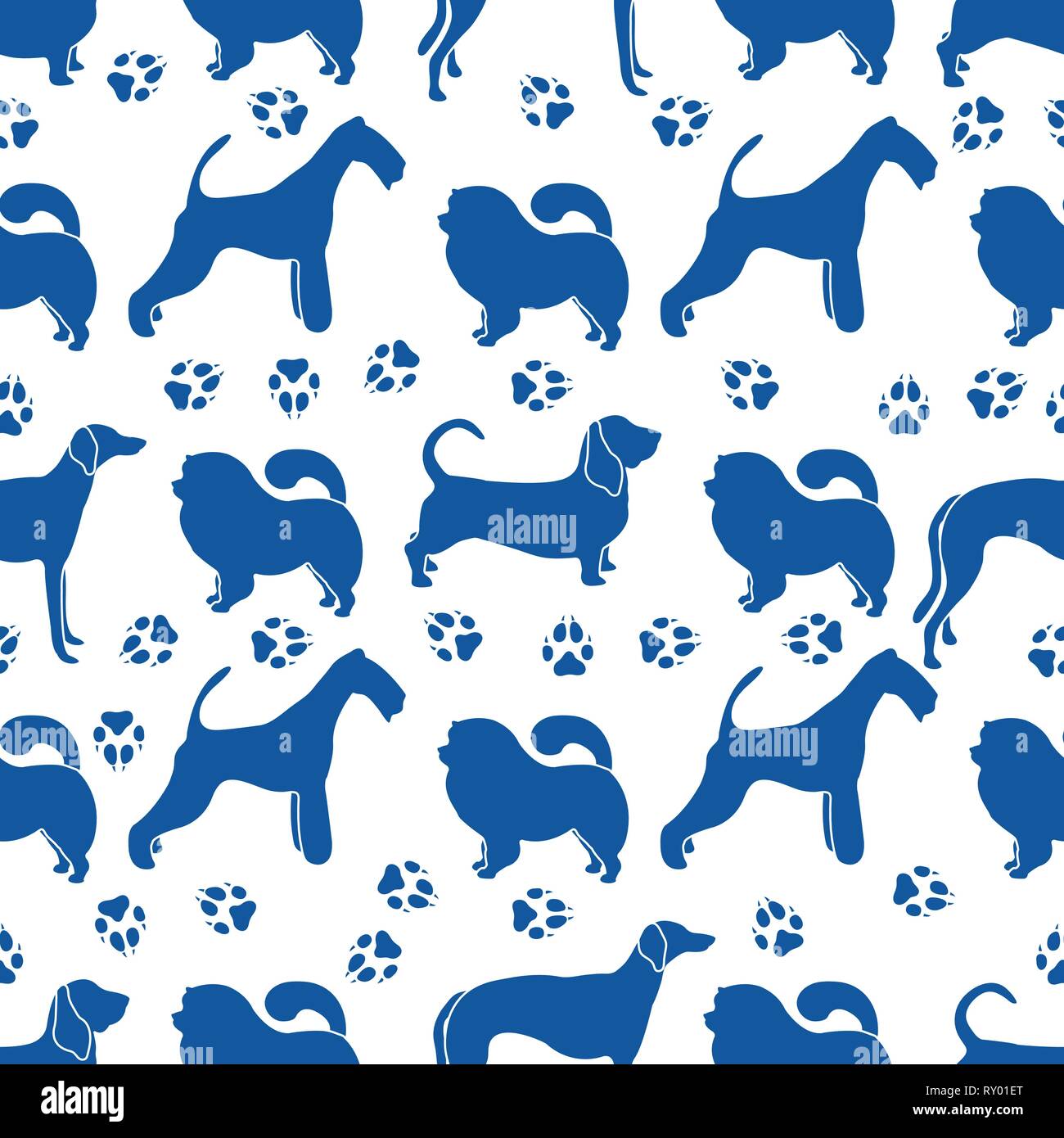 Seamless pattern with dogs of different breeds, dog tracks. Animal ...