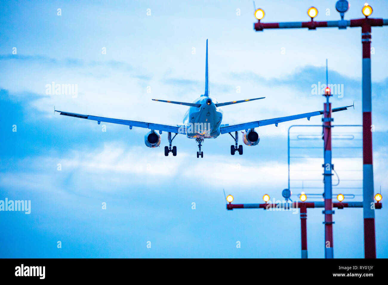 Dusseldorf International Airport, DUS, plane lands on the northern ...