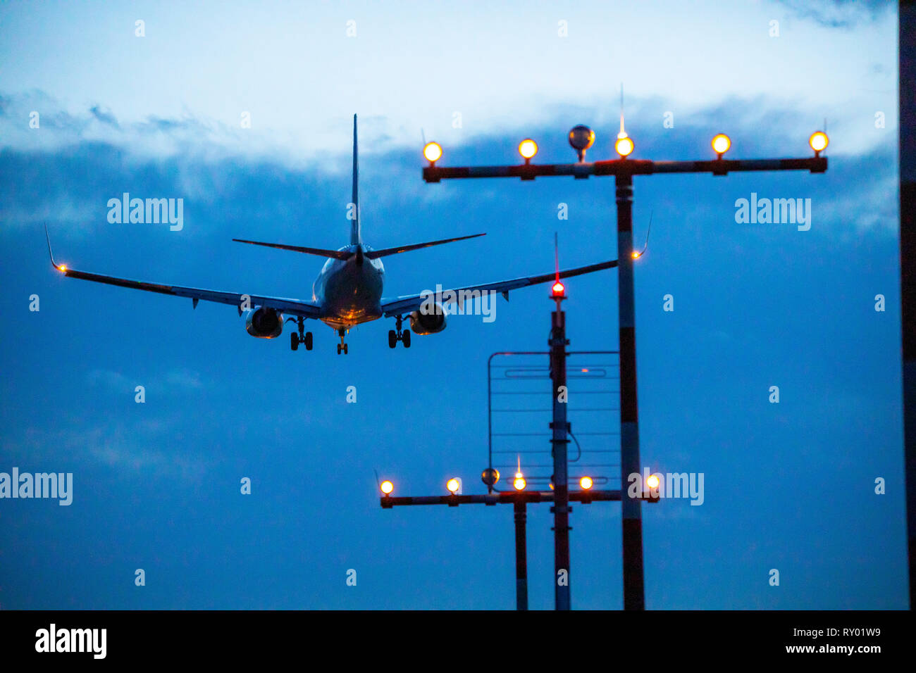 Dusseldorf International Airport, DUS, plane lands on the northern ...