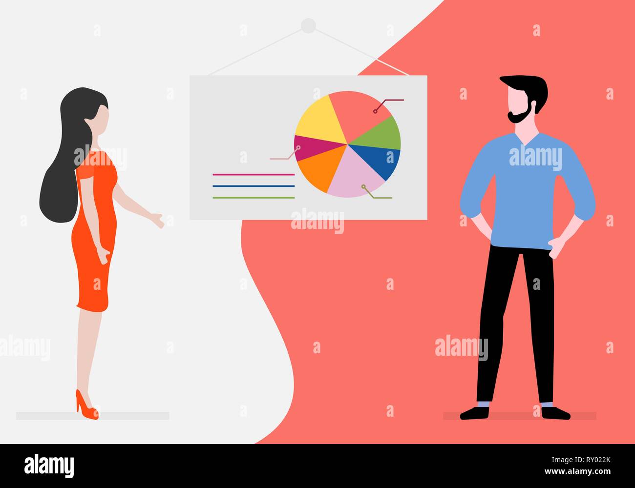 Vector illustration with people having business meeting. People discuss ...