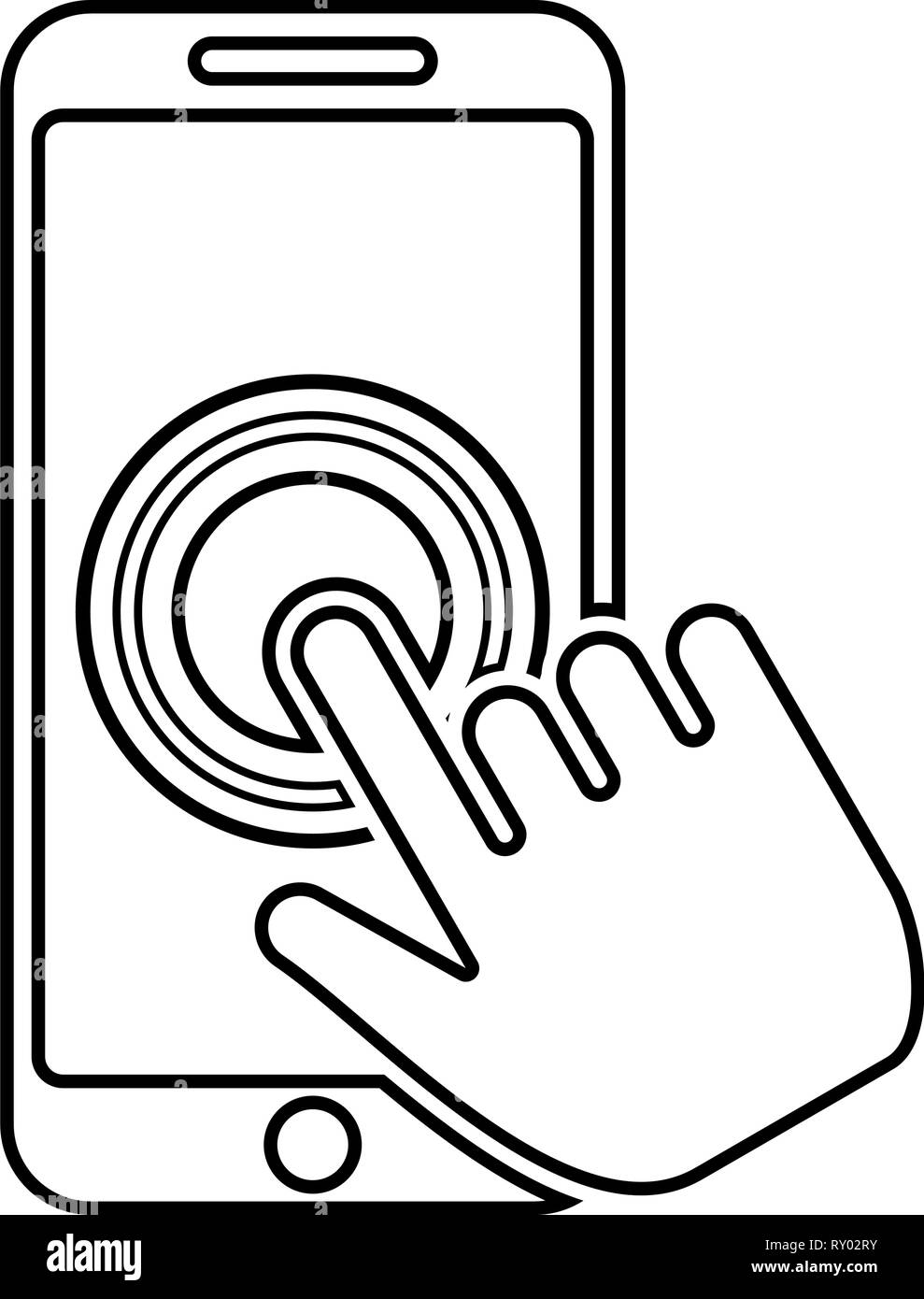 Click on touch screen smartphone Modern smartsphone with hand clicking ...