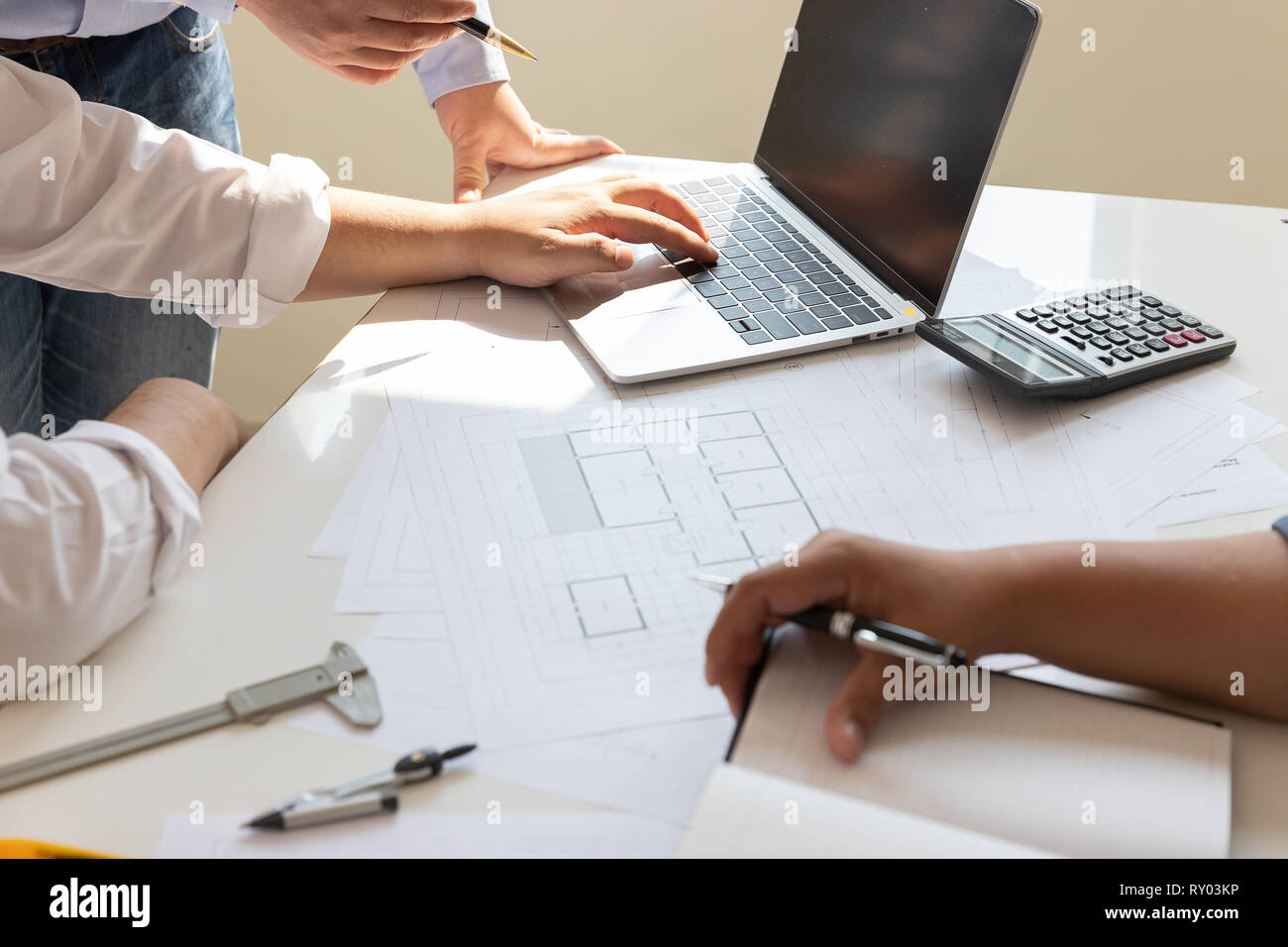 Engineer and Architect concept, Engineer Architects office team working ...