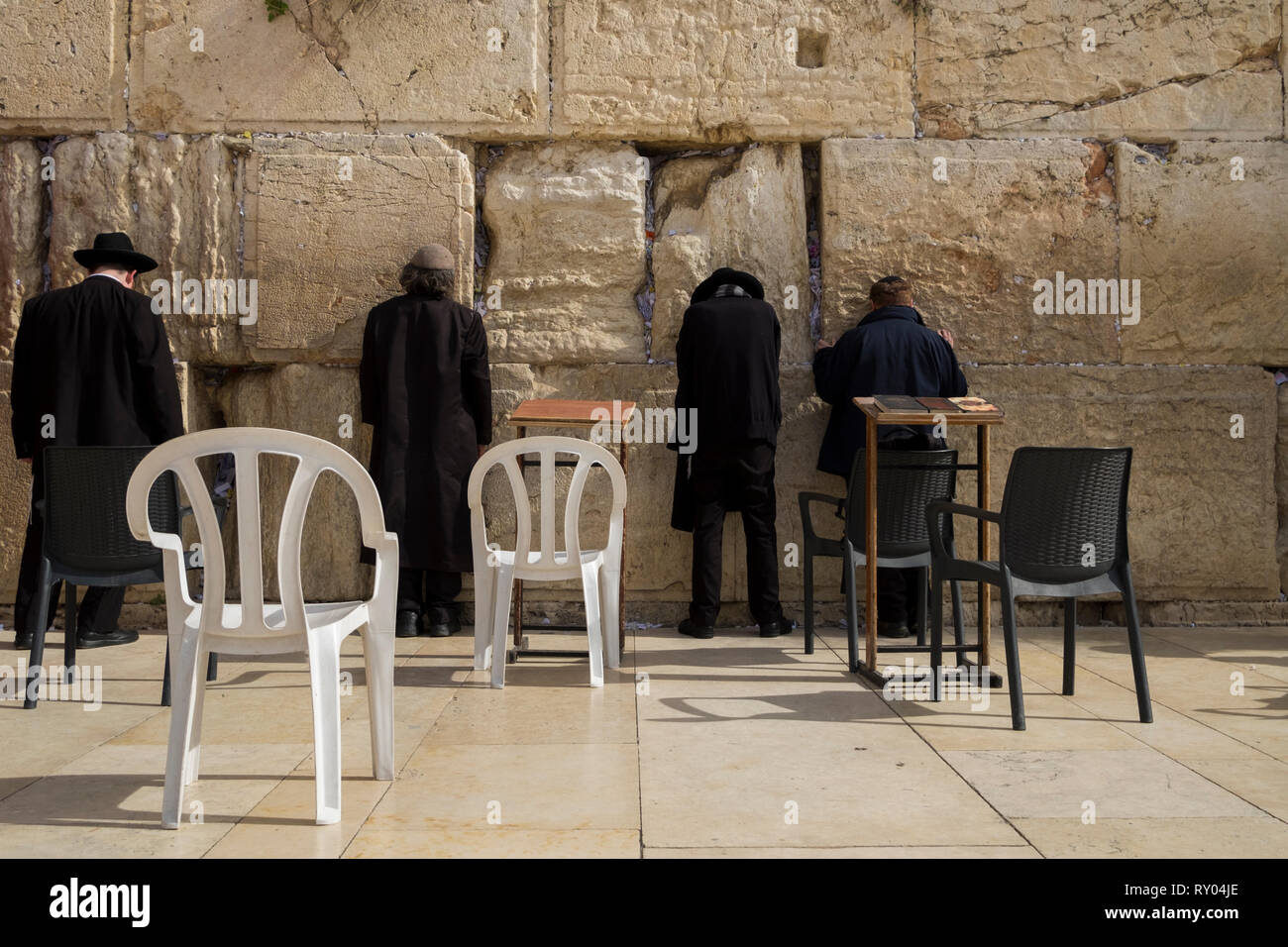 Men praying at the Western, Wailing Wall in Jerusalem, Israel Stock ...