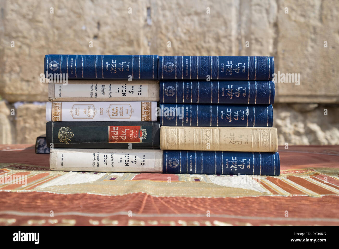Prayer books on a table at the Western, Wailing Wall in Jerusalem ...