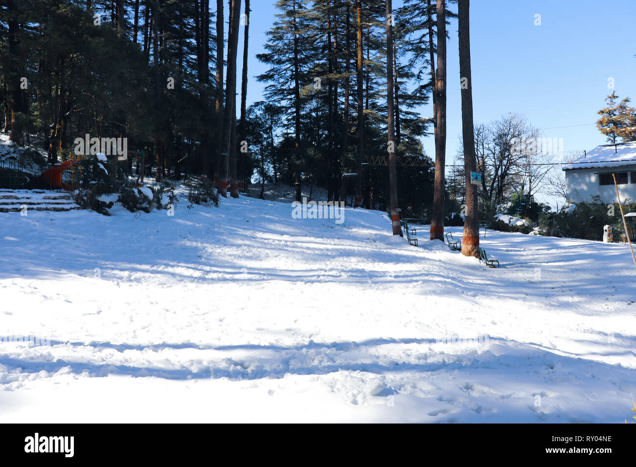 Winter snow covered mountain peaks in India Stock Photo - Alamy