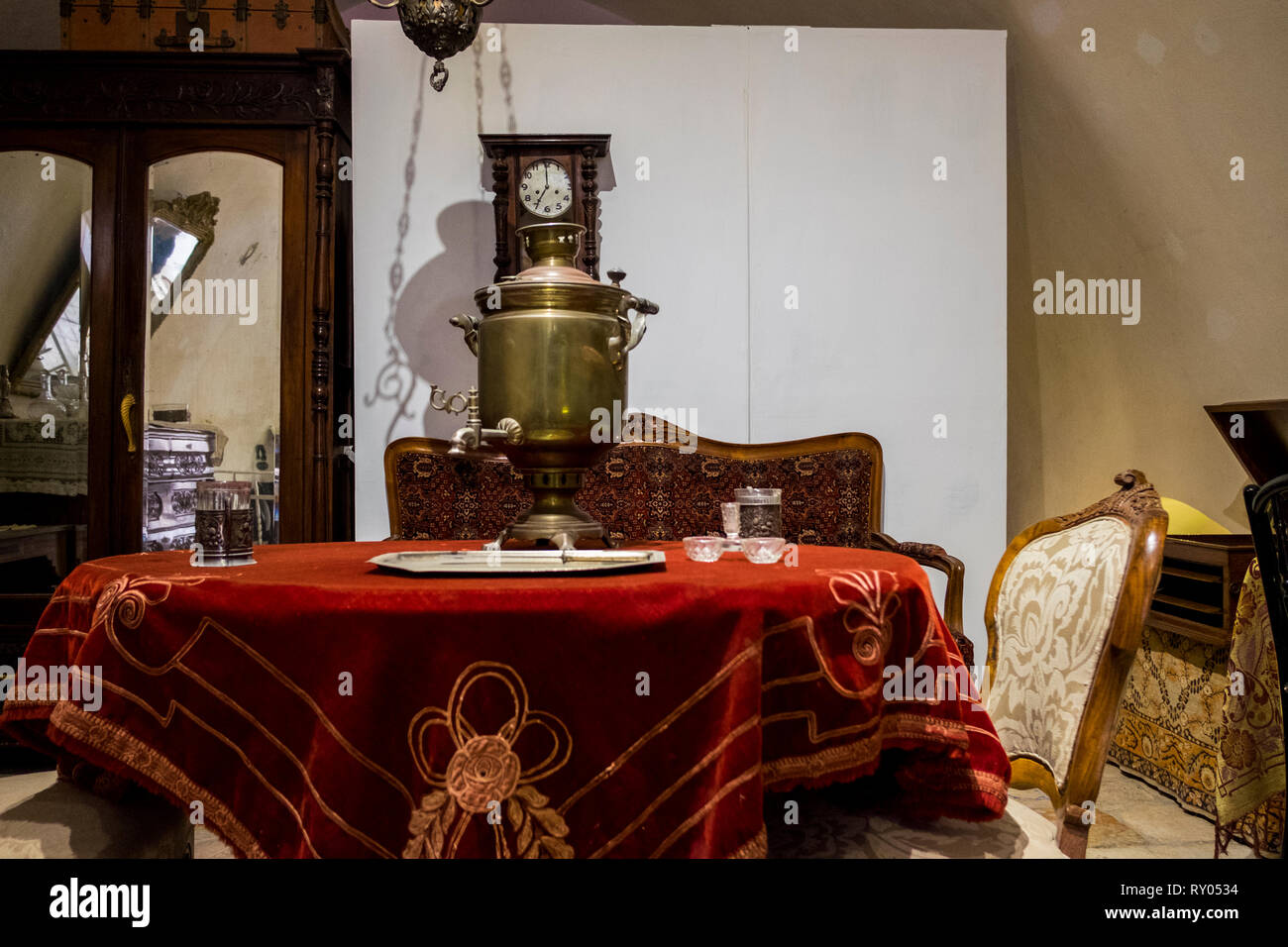 Example of a dining room and samovar at the Yishuv Court Museum in the ...