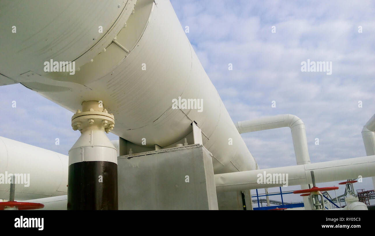 Heat exchangers in a refinery. The equipment for oil refining Stock ...