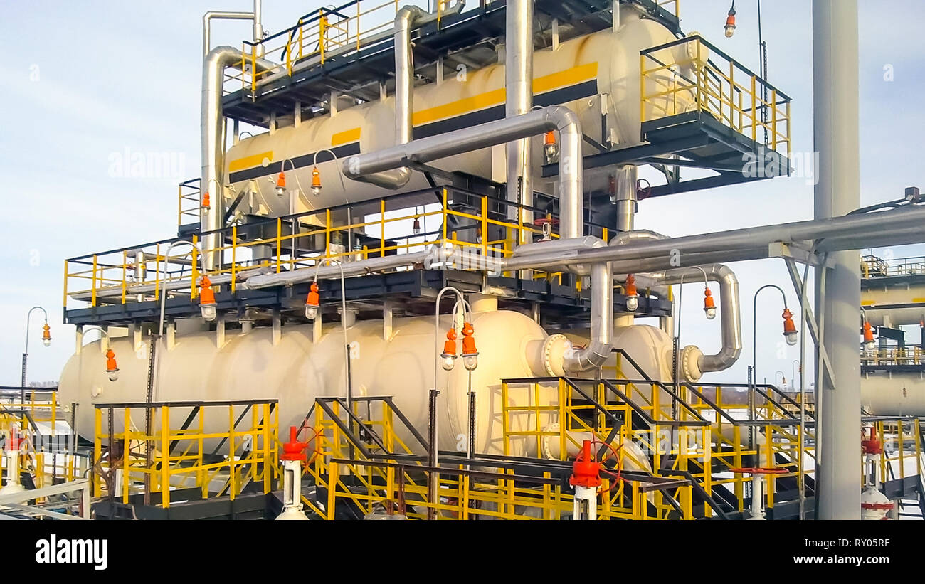 Separator. Equipment for oil separation. Modular oil treatment unit. Bulite for separation Stock ...