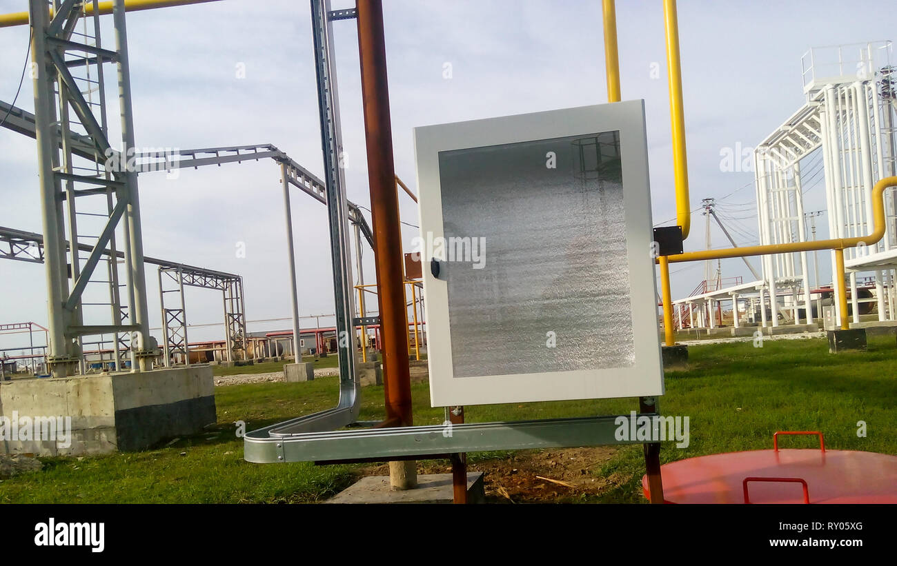Steel service platform and stairs. Equipment refinery Stock Photo - Alamy
