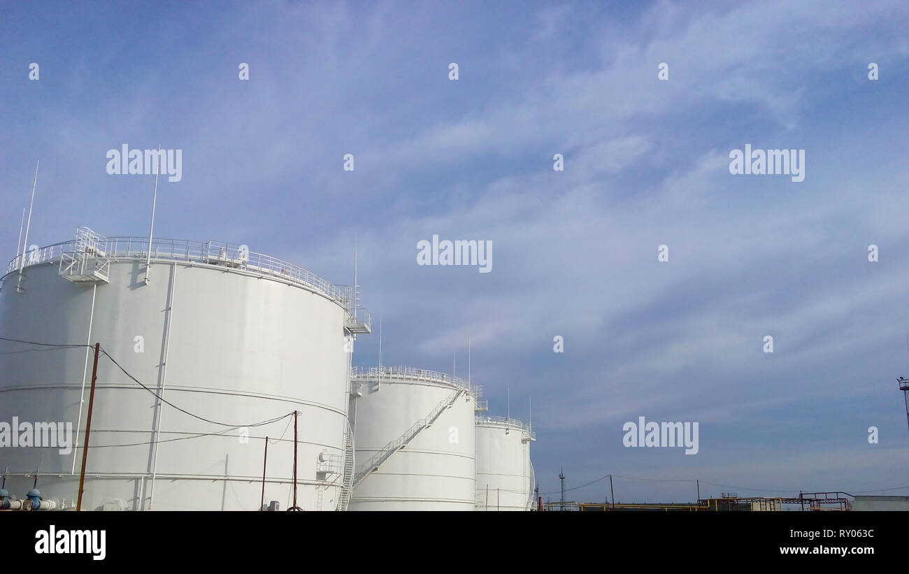 Storage tanks for petroleum products. Equipment refinery Stock Photo ...