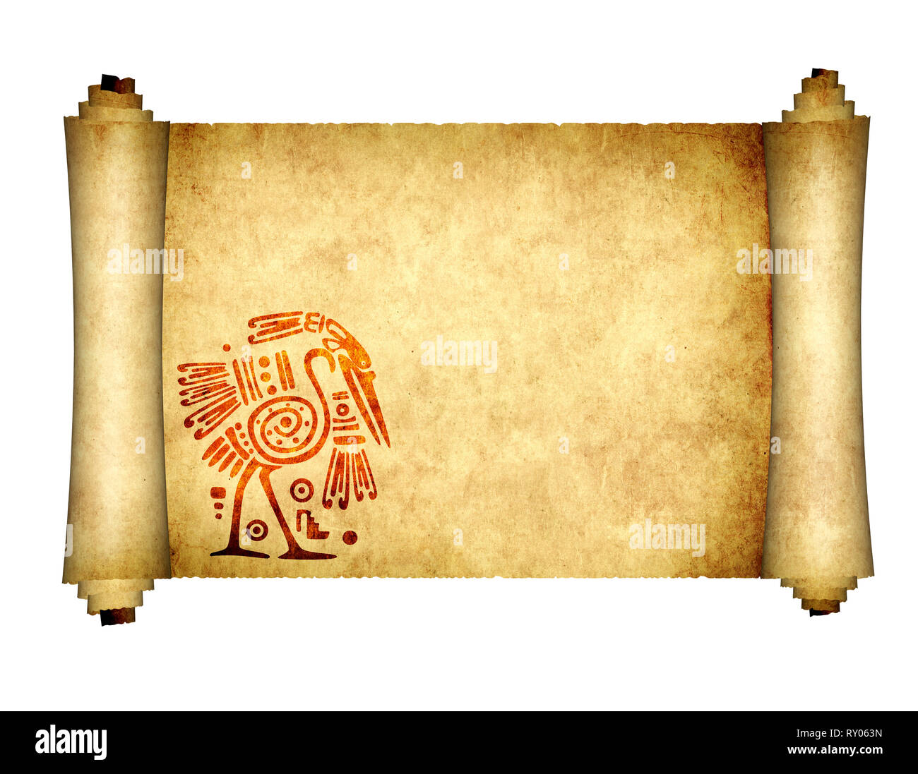 Old parchment with American Indian traditional patterns with heron ...