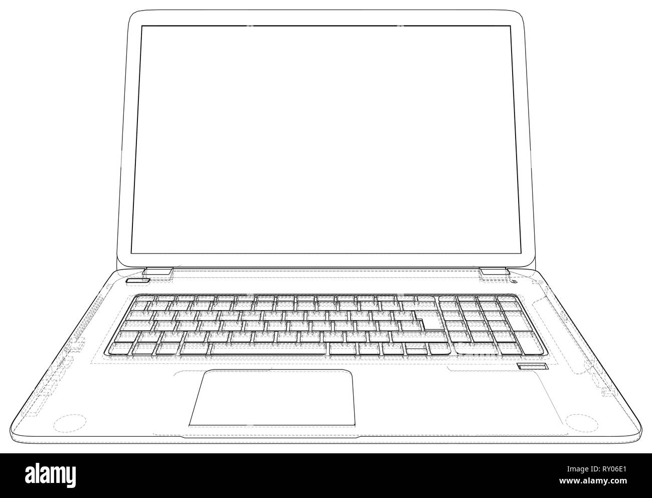 Laptop line view. Notebook. Created illustration of 3d Stock Vector ...