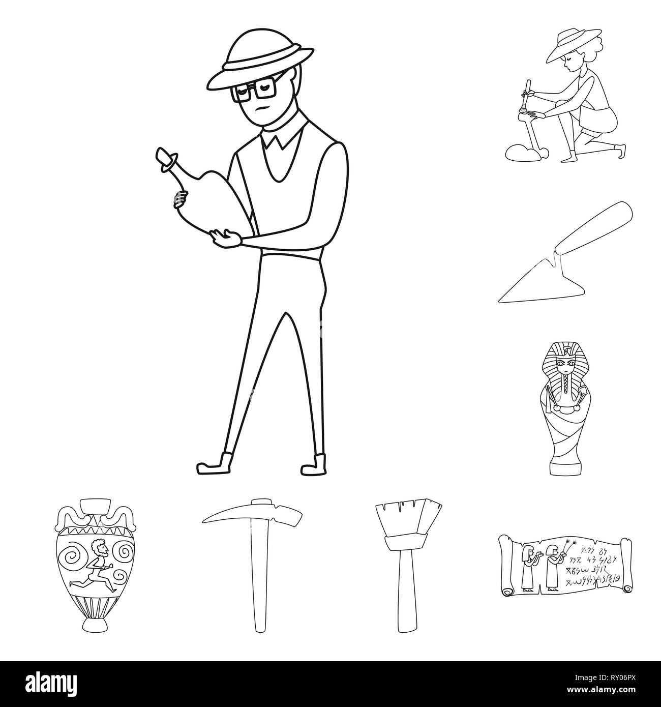 archaeologist,tool,sarcophagus,amphora,pickaxe,brush,scroll,human,girl ...