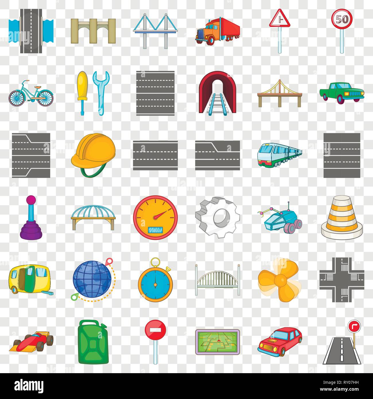 Rail bridge icons set, cartoon style Stock Vector Image & Art - Alamy