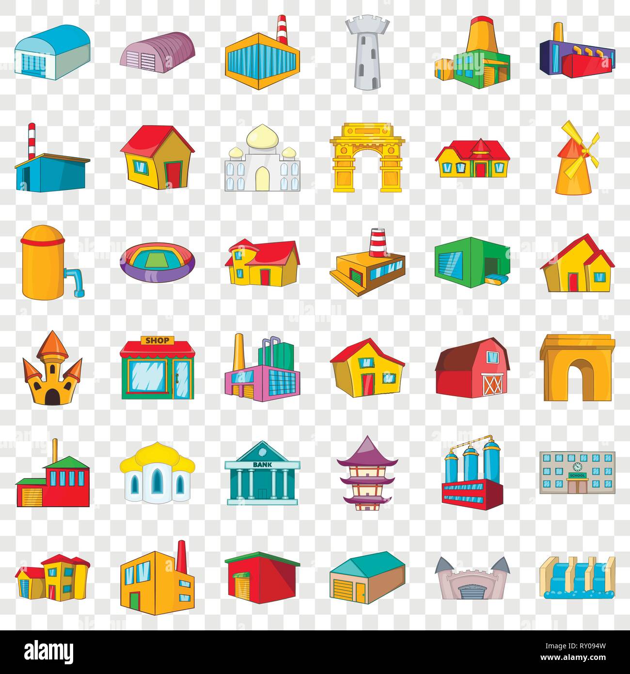 Building icons set, cartoon style Stock Vector Image & Art - Alamy