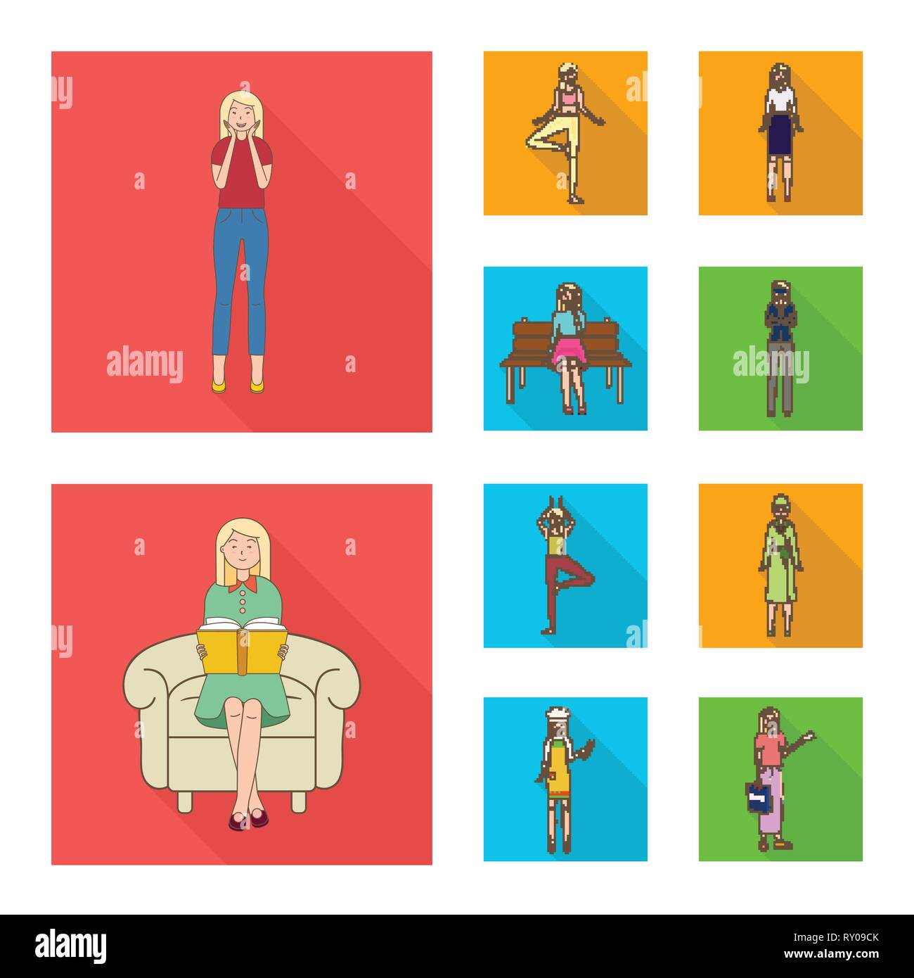 Vector illustration of woman and body sign. Set of woman and style ...