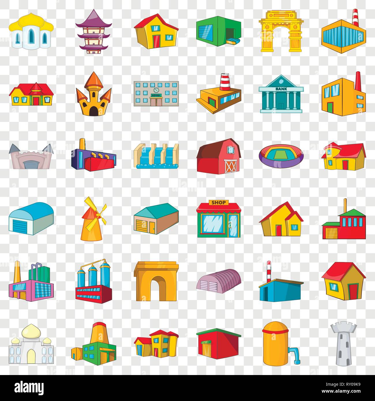 City building icons set, cartoon style Stock Vector Image & Art - Alamy