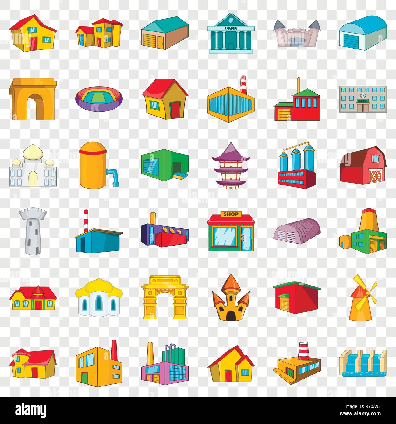 Town, building icons set, cartoon style Stock Vector Image & Art - Alamy