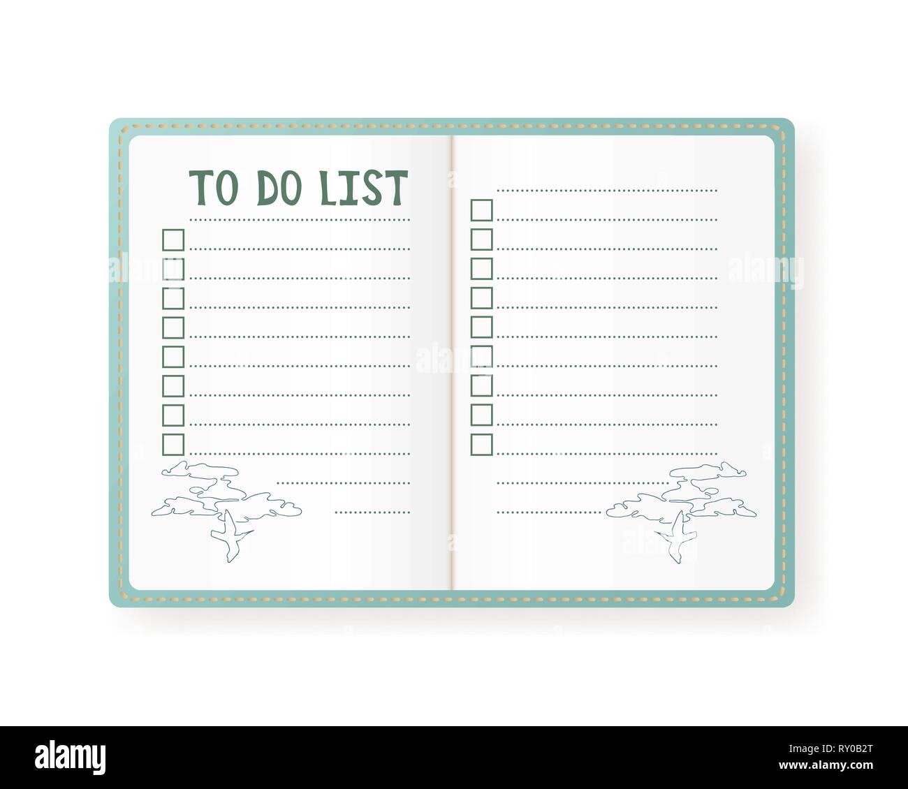 To do list. Page notebook. Drawing bird in the sky with clouds. Vector ...
