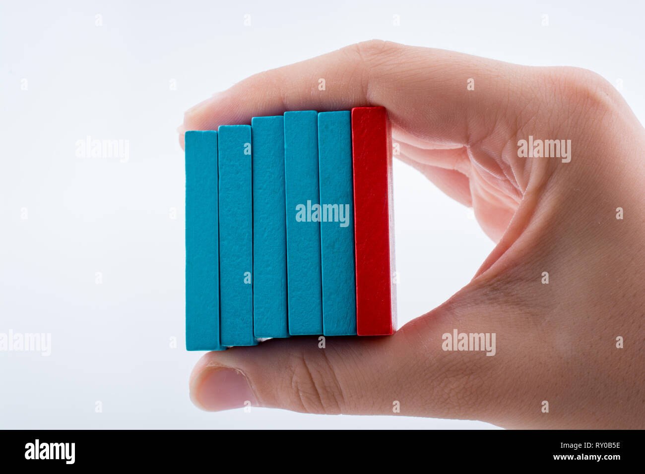 Hand holding color dominoes on a white background Stock Photo - Alamy