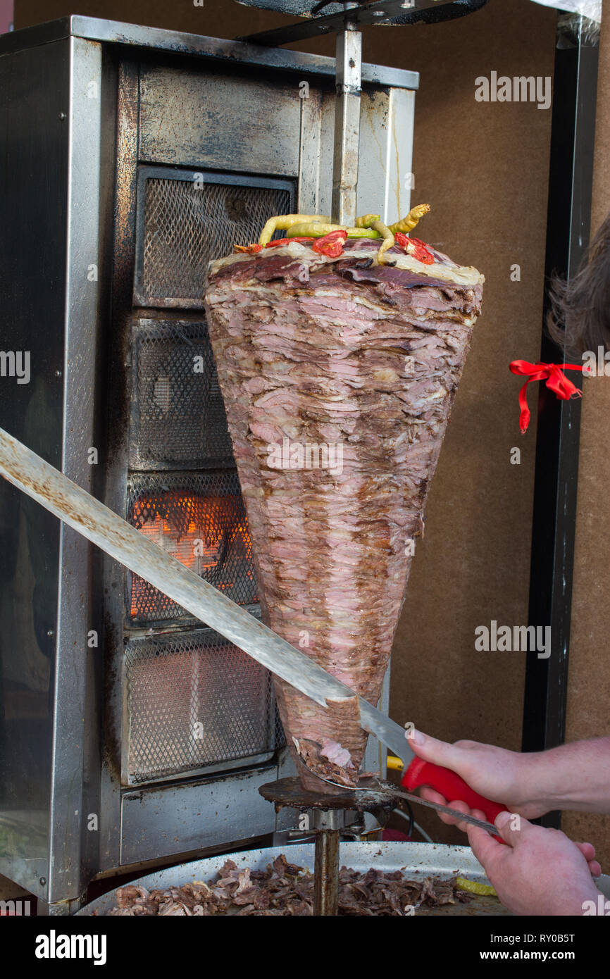 Traditional Turkish Doner Kebab on pole Stock Photo - Alamy