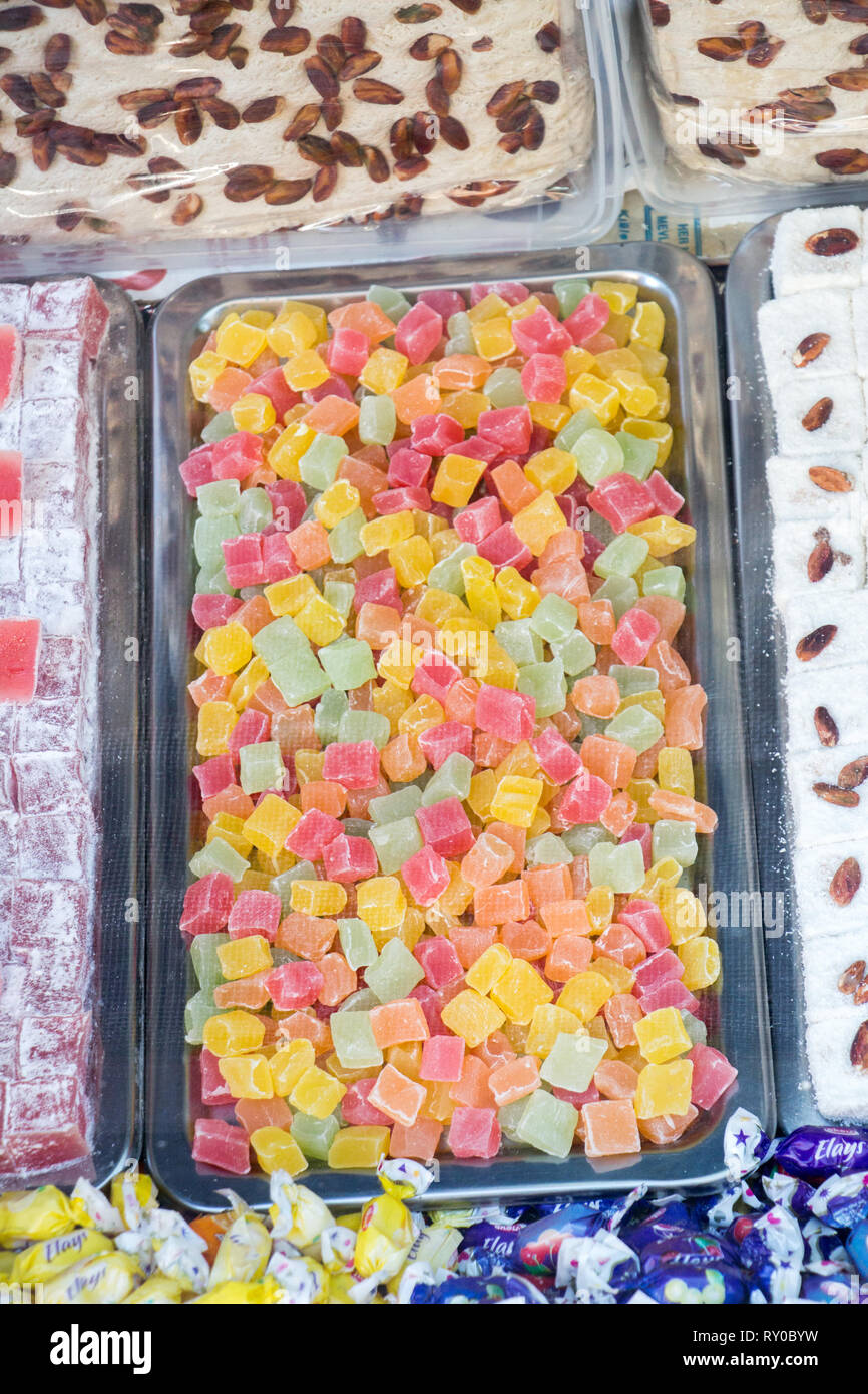 Delicious Turkish delight placed in a metal tray Stock Photo - Alamy
