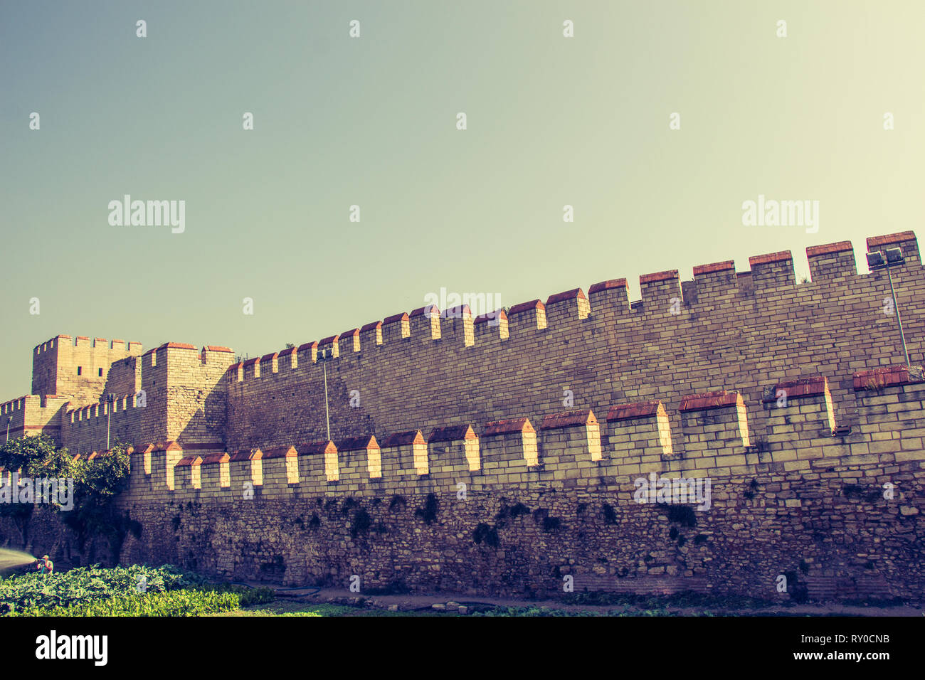 The ancient city walls of Constantinople in Istanbul, Turkey Stock ...