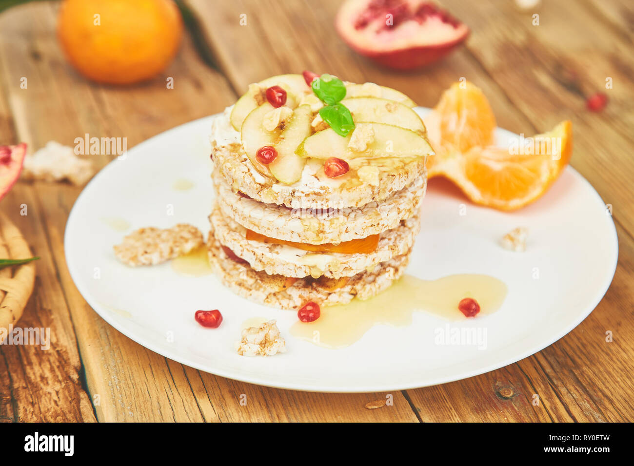 Vegan, diet, organic natural birthday cake with rice crisp bread and ...