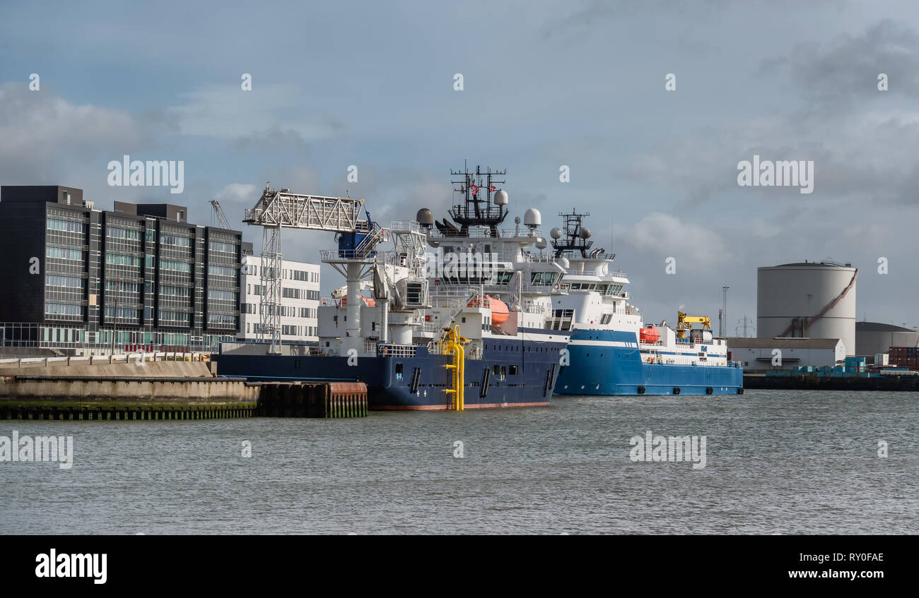 Wind power Supply vessels in Esbjerg harbor, Denmark Stock Photo - Alamy