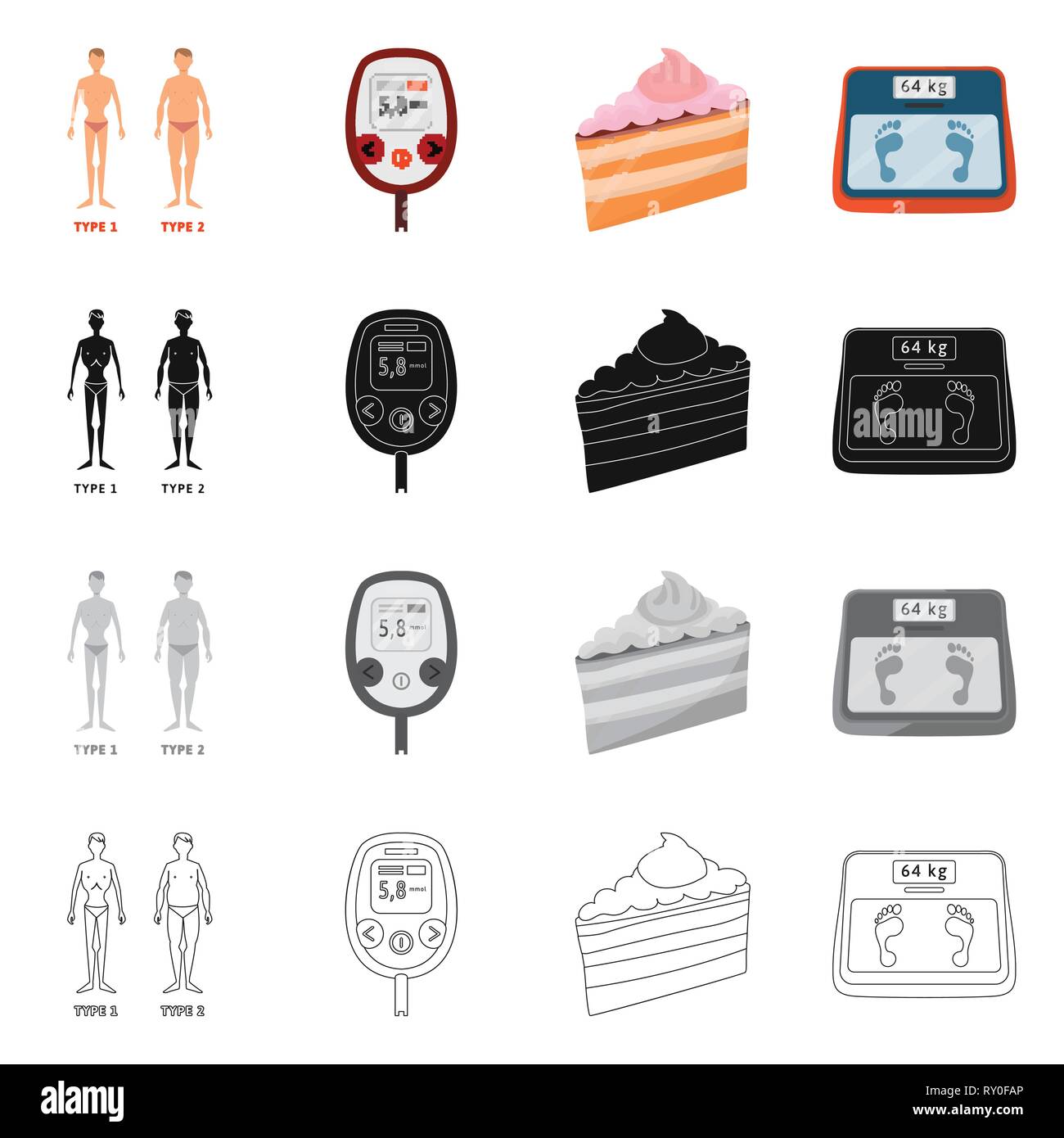 Vector illustration of diet and treatment sign. Set of diet and ...