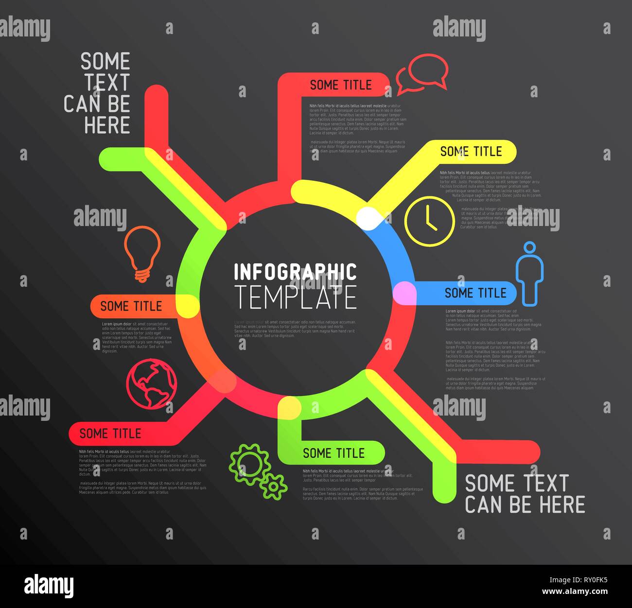 Vector Infographic report template made from thick marker lines with icons - dark version Stock ...