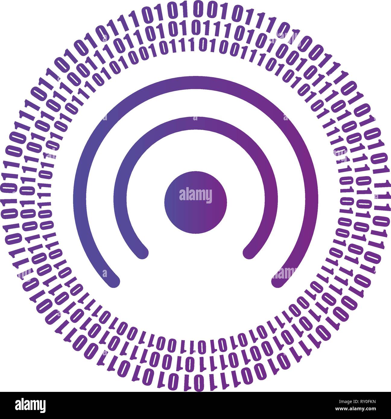 Digital zero and one number or binary code around Wifi icon in circle ...