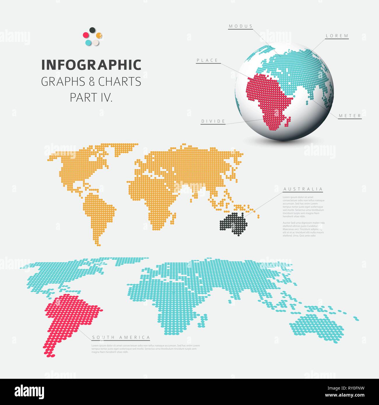 Set of vector flat design infographics charts - world map visualization ...