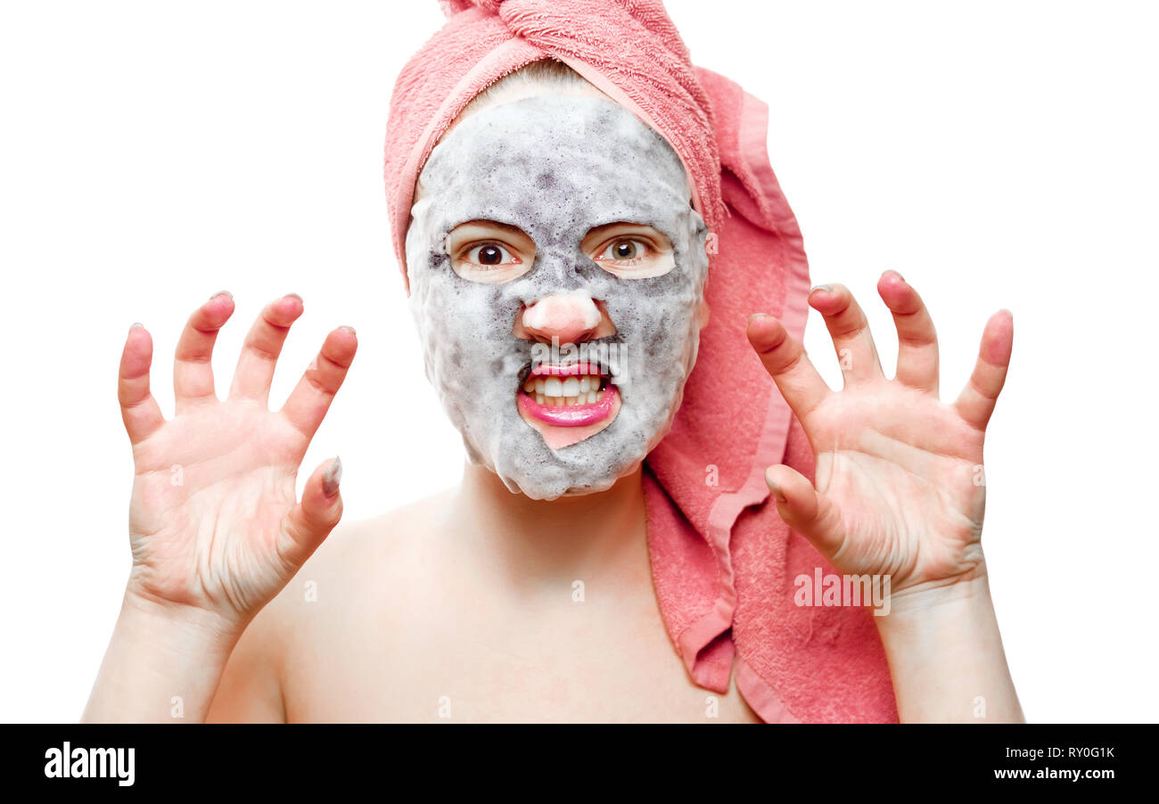 oxygen mask for face, aggressive woman, humor concept Stock Photo - Alamy