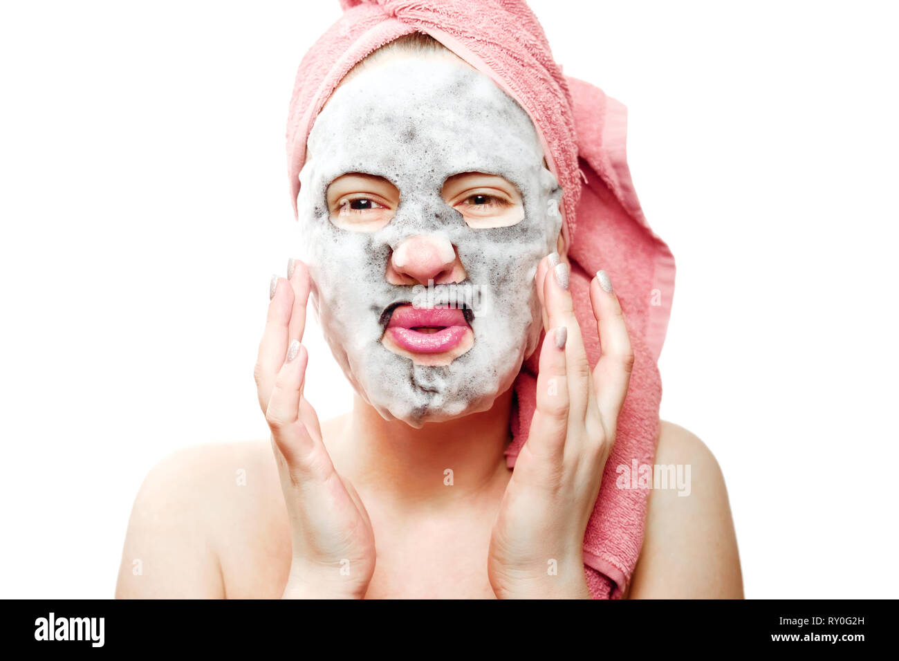 oxygen mask for face, aggressive woman, humor concept Stock Photo - Alamy