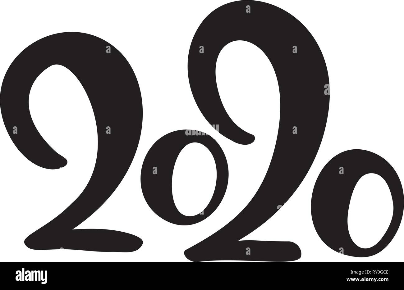 Happy New Year Hand drawn vector lettering text 2020. Calligraphy black ...