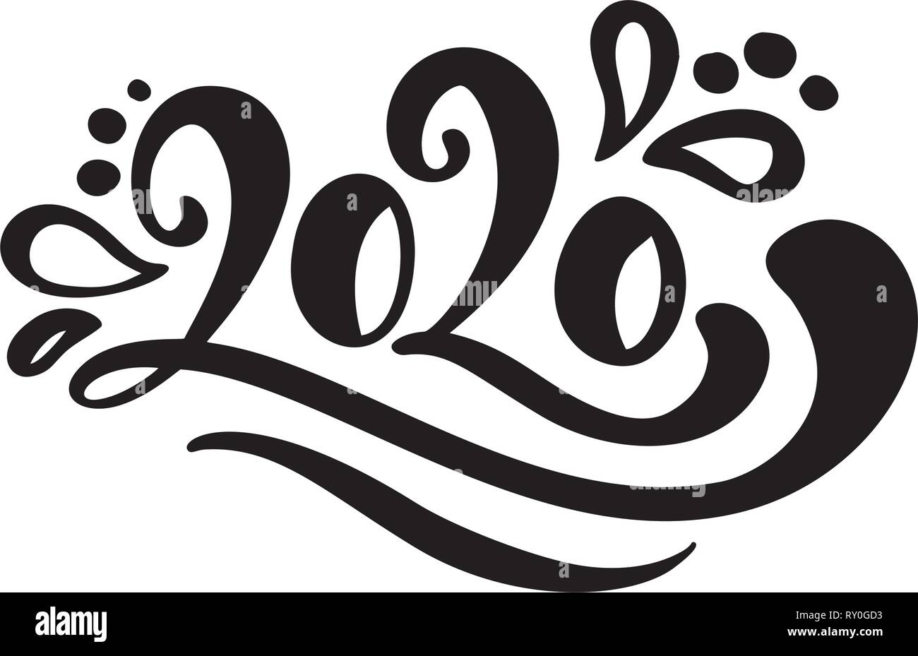 Hand drawn flourish vector lettering calligraphy number text 2020 ...