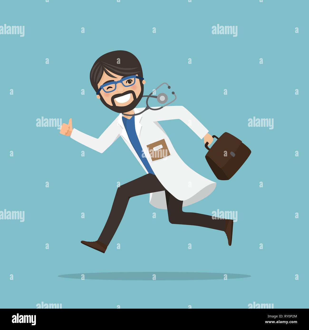 Emergency man doctor running to help with stethoscope showing ok ...