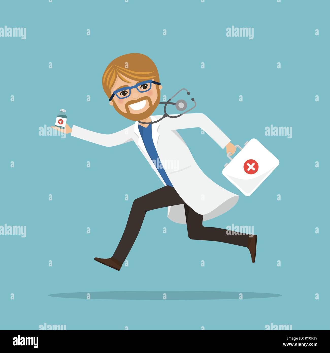 Emergency male doctor running to help with medicines. Hospital scene ...