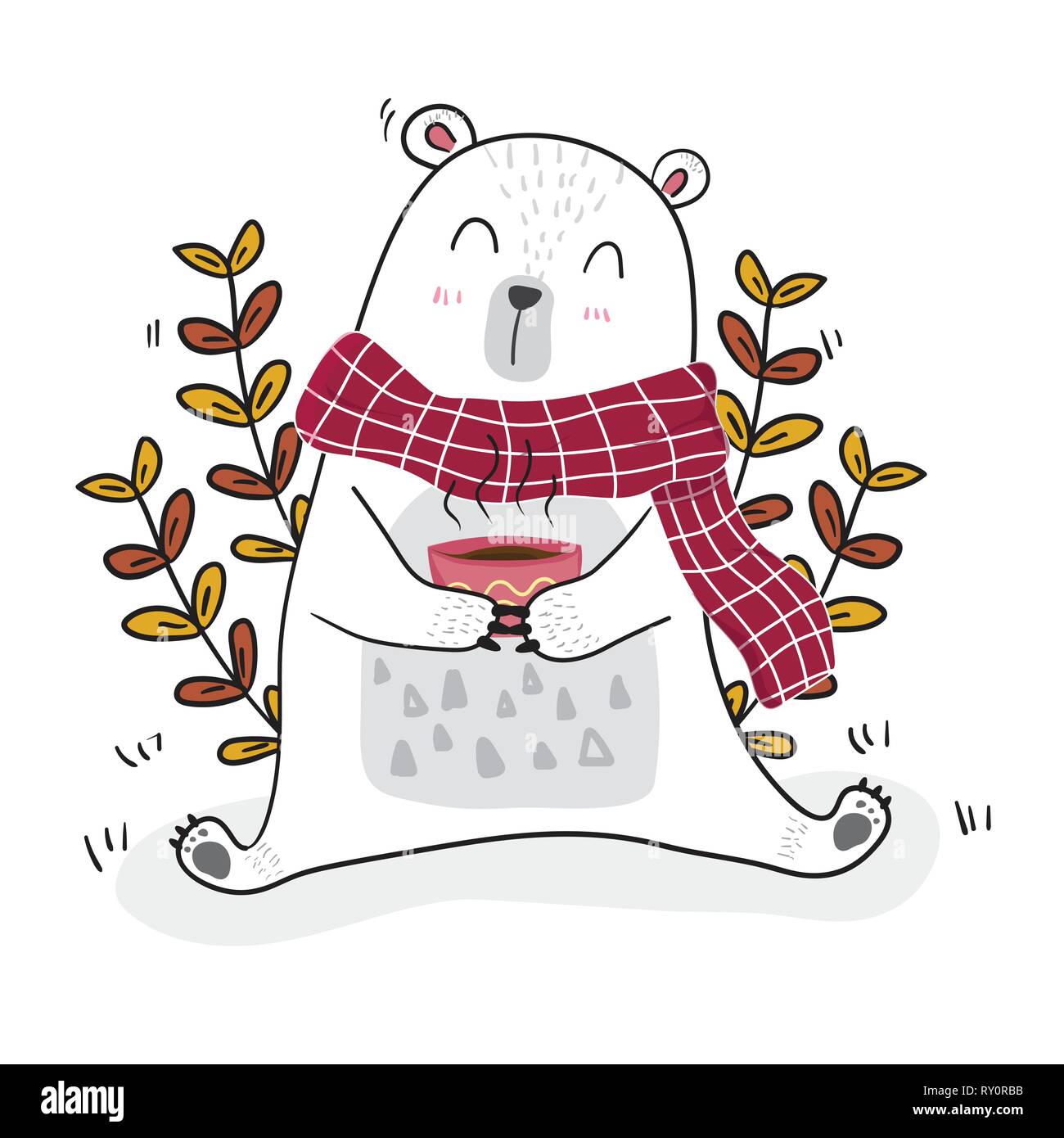 cute white bear having coffee in spring season with a little bee Stock ...