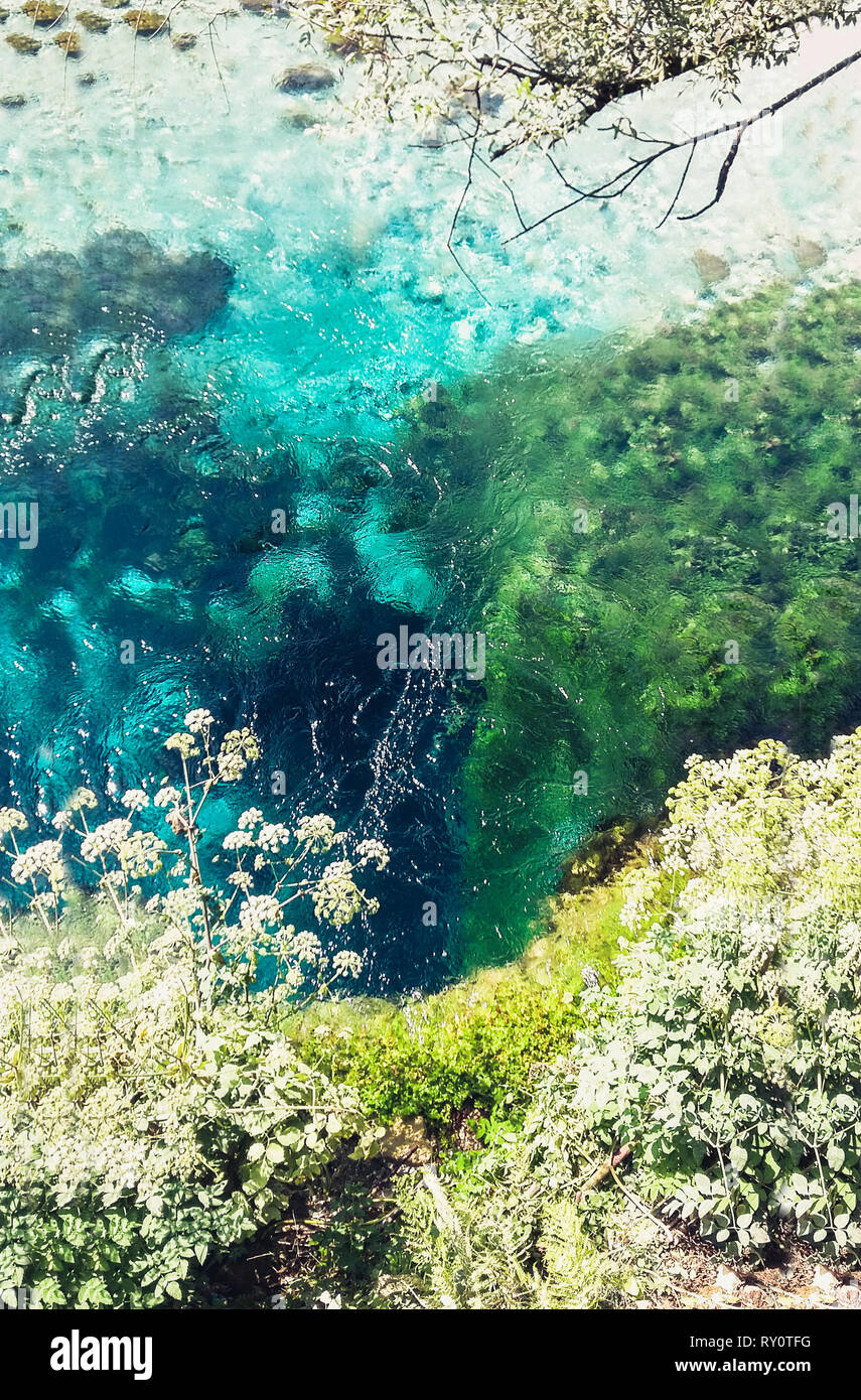 The Blue Eye in Albania, famous landmark water spring and natural ...
