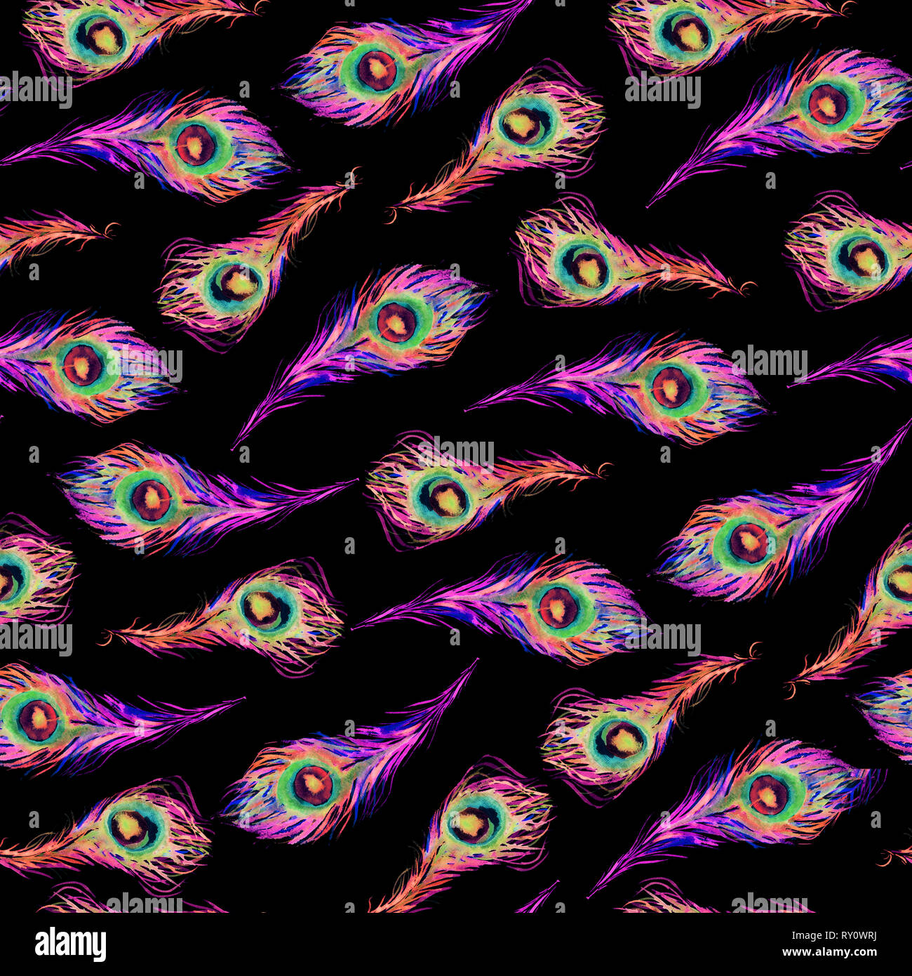 Peacock feathers (tail), seamless pattern design, hand painted ...