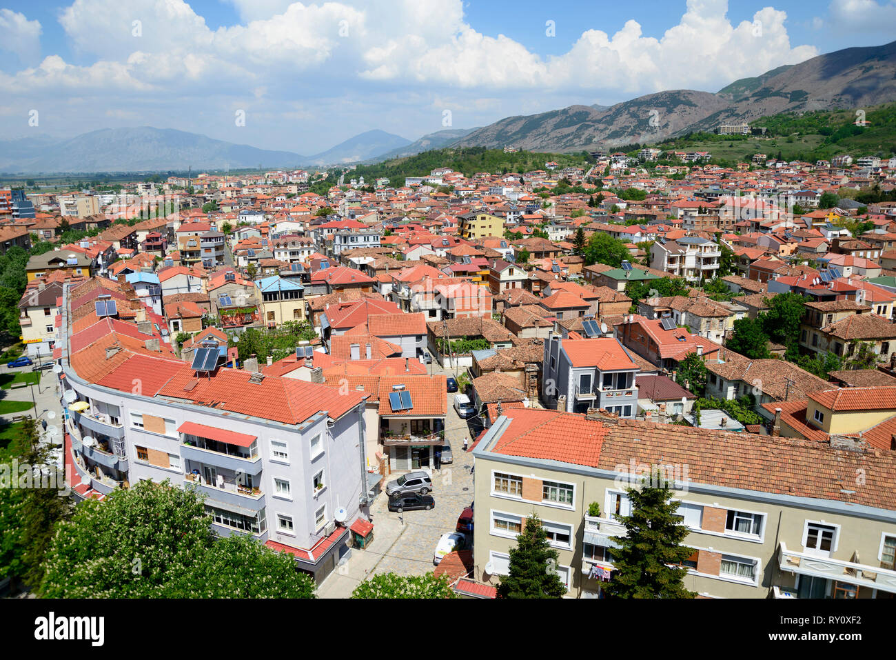 View from Red Tower, city centre, Korca, Albania, Korça Stock Photo - Alamy