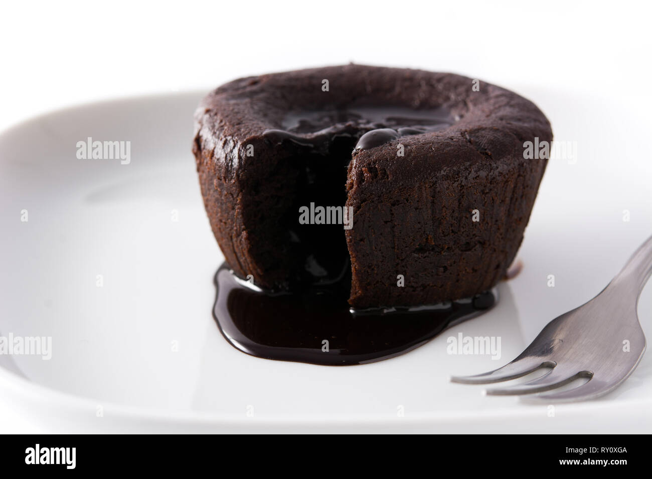 Coulant chocolate cake isolated on white background Stock Photo - Alamy