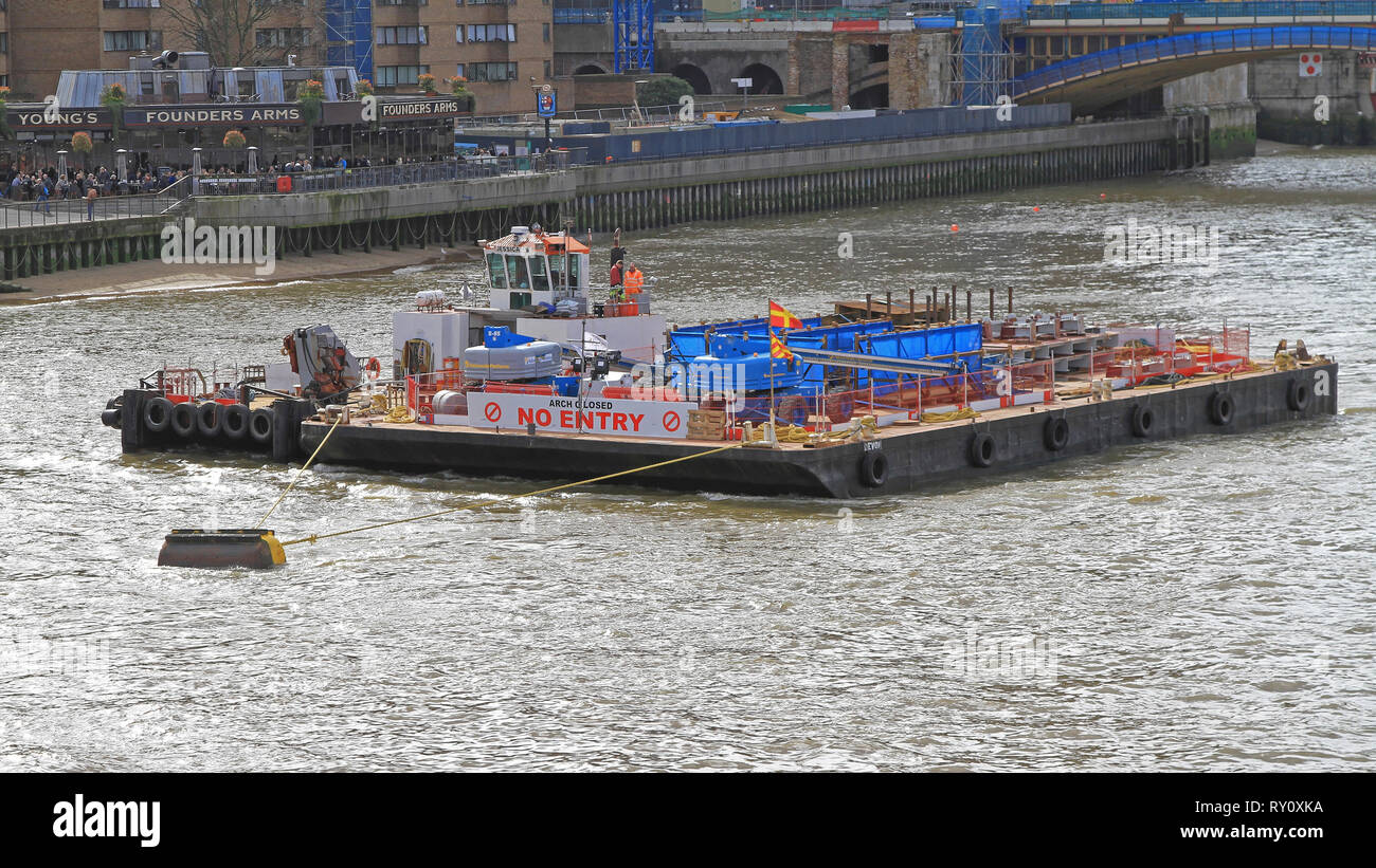 London, United Kingdom - April 03, 2010: Construction Platform Barge ...