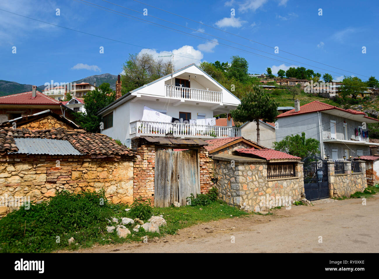 Houses in Pustec, Great Prespa Lake, Prespa National Park, Albania ...