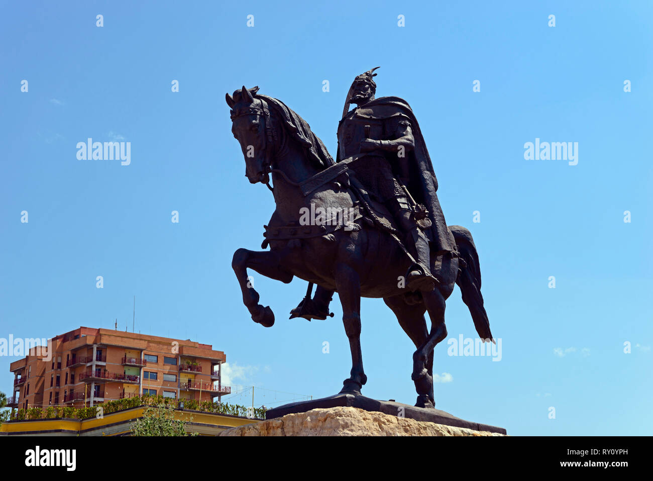 Skanderbeg monument, equestrian statue Skenderbej, Albanian national ...