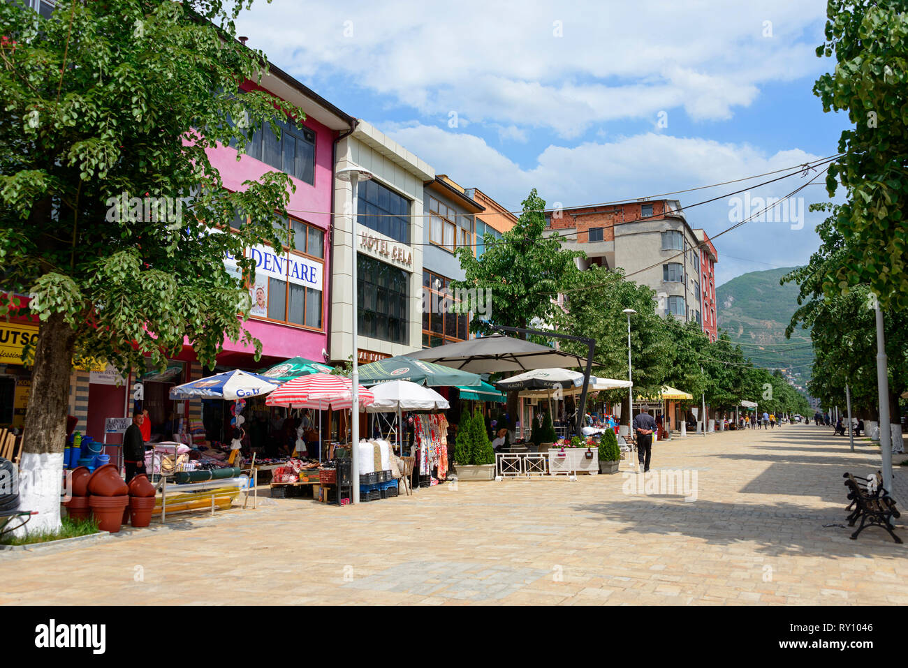 Pedestrian zone, Peshkopi, Albania Stock Photo - Alamy