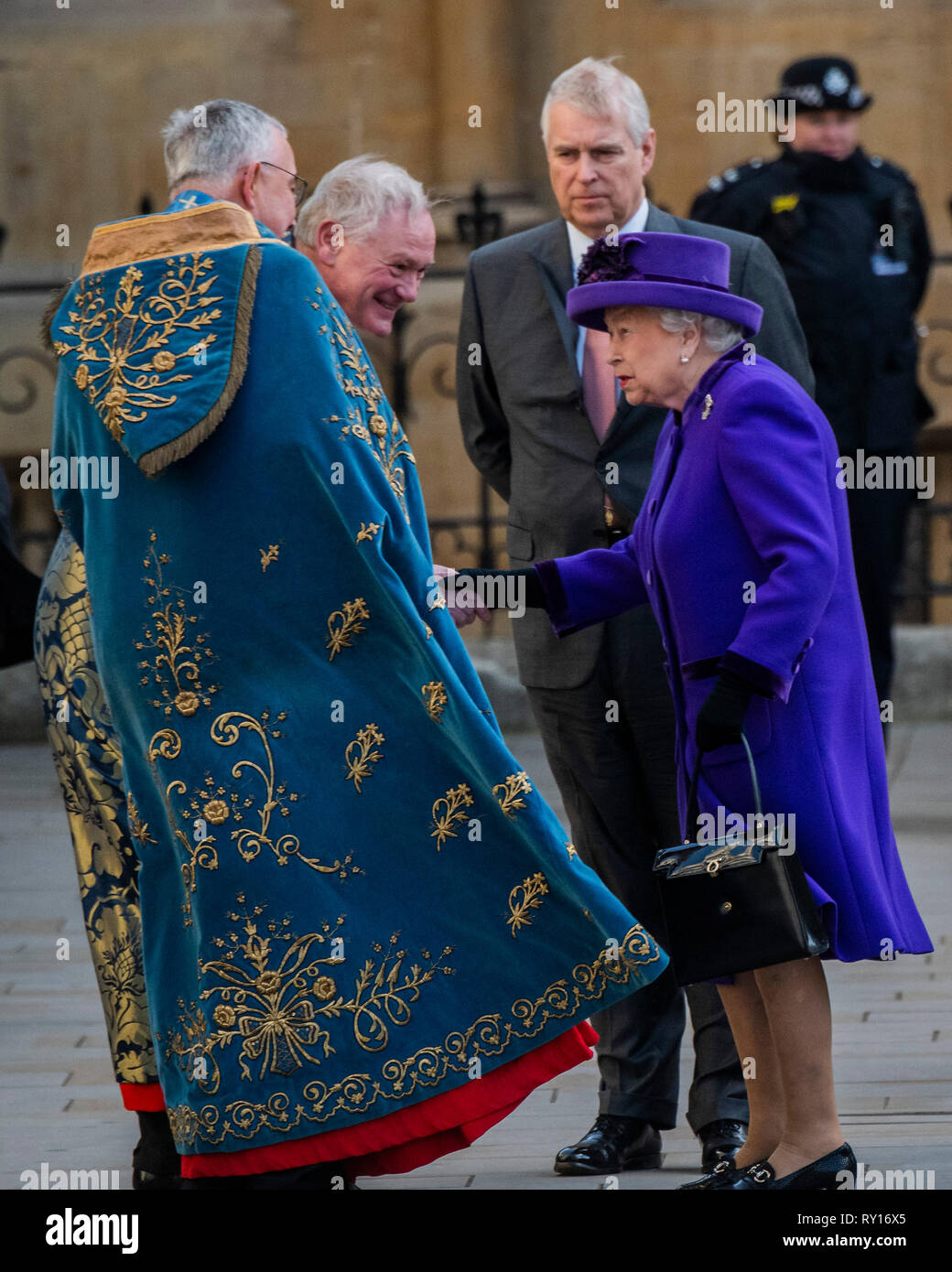Westminster Abbey, London, UK. 11th Mar, 2019. The Queen arrives with ...