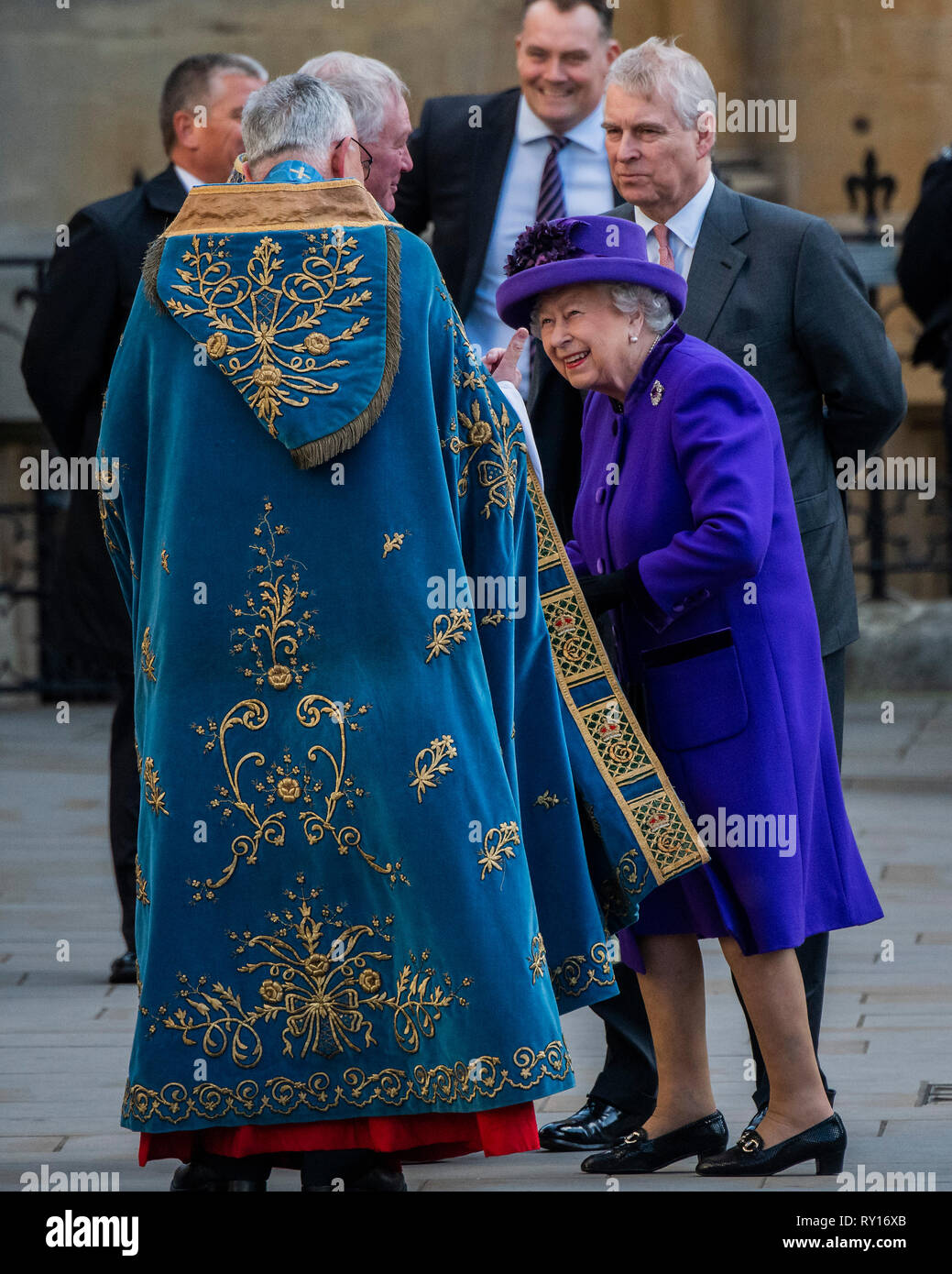 Westminster Abbey, London, UK. 11th Mar, 2019. The Queen arrives with ...